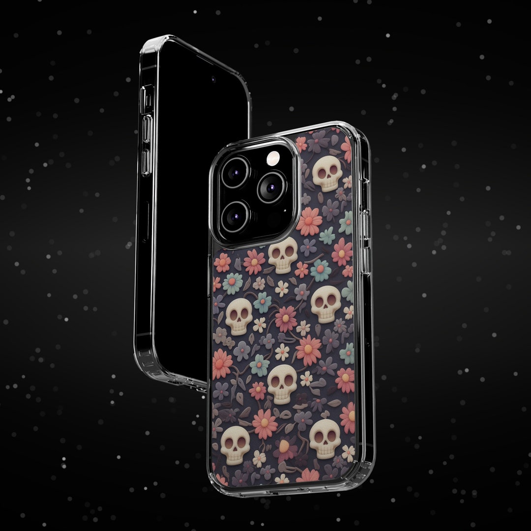 Cute Skulls and Flower Phone Case for iPhone and Samsung Phones, Clear ...