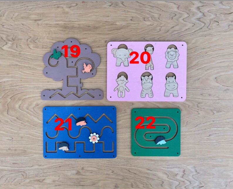 Wooden Toddler Busy Board Details, Montessori Sensory Board Parts, Busy ...