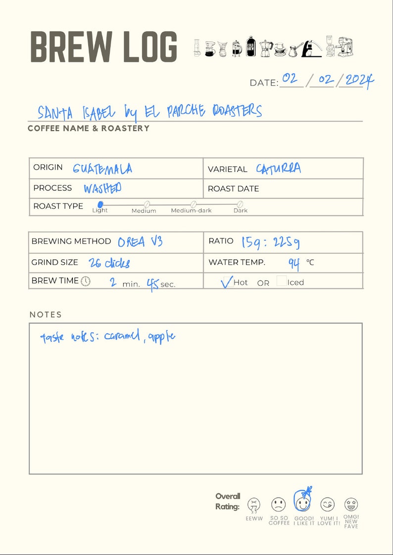 PDF Printable Coffee Tasting Journal, Coffee Brewing Log, Homebrewer ...