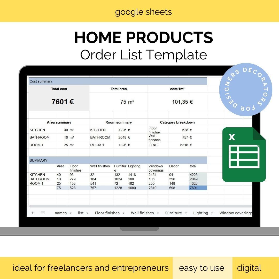 Interior Design Purchase List Home Products Order Tracker, Google ...