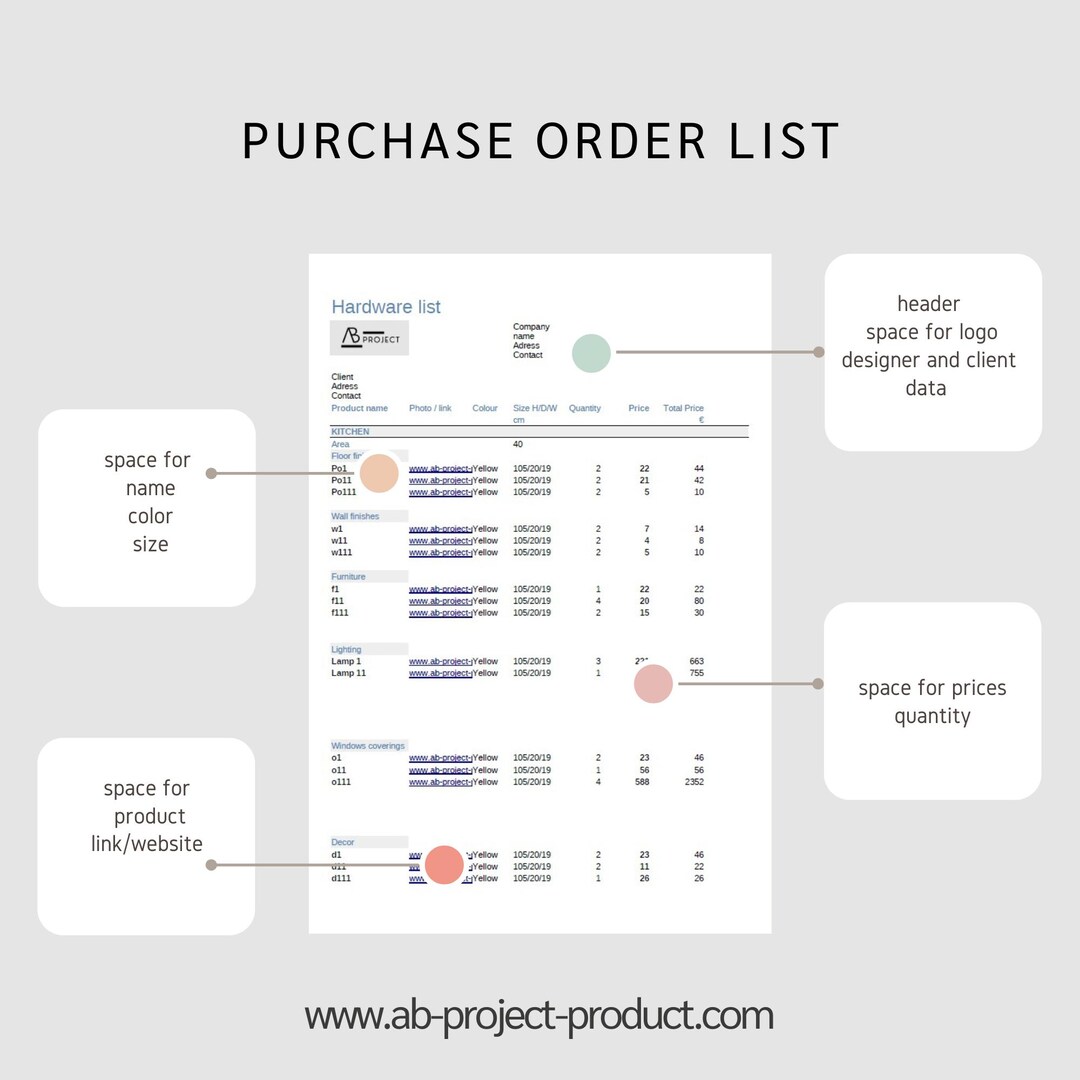 Order List Template Interior Design Order List House Products Purchase ...