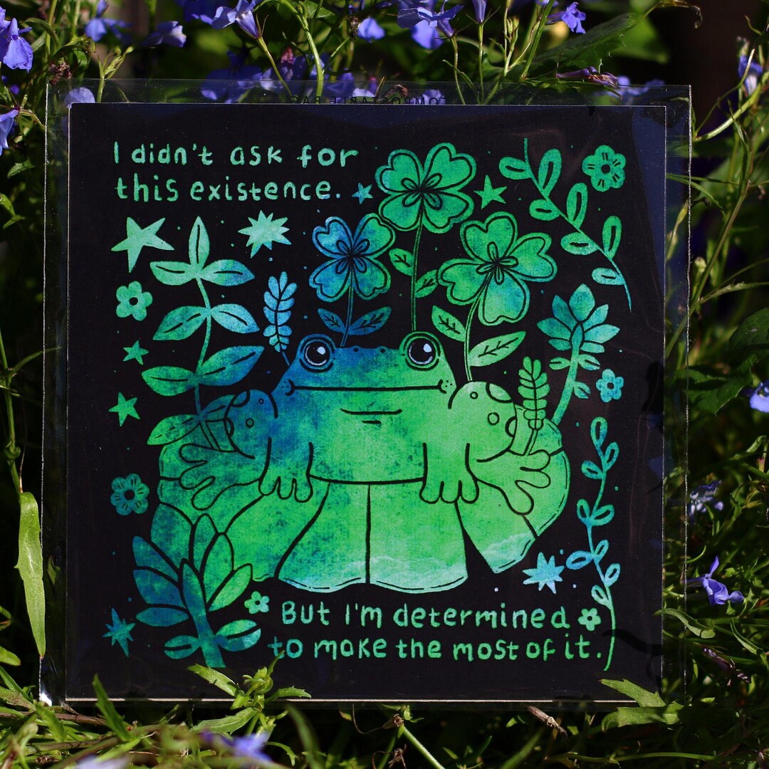 Thoughtful Frog Print - Mental Health Motivational Square Art Print ...