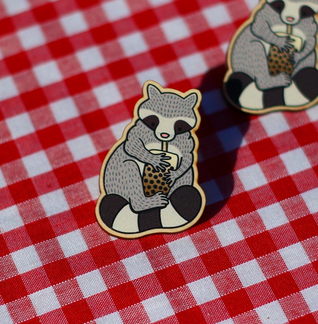 Boba Raccoon Pin – Cute Bubble Tea Pin Badge, Eco-friendly Animal Lover ...