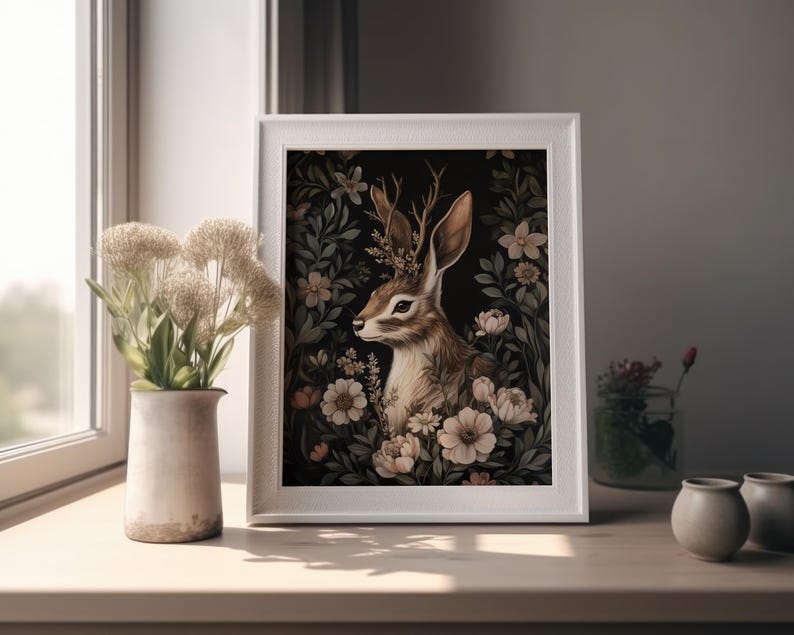 Jackalope Mythology Folklore Print, Cottagecore Decor, Fairy Wall Art ...