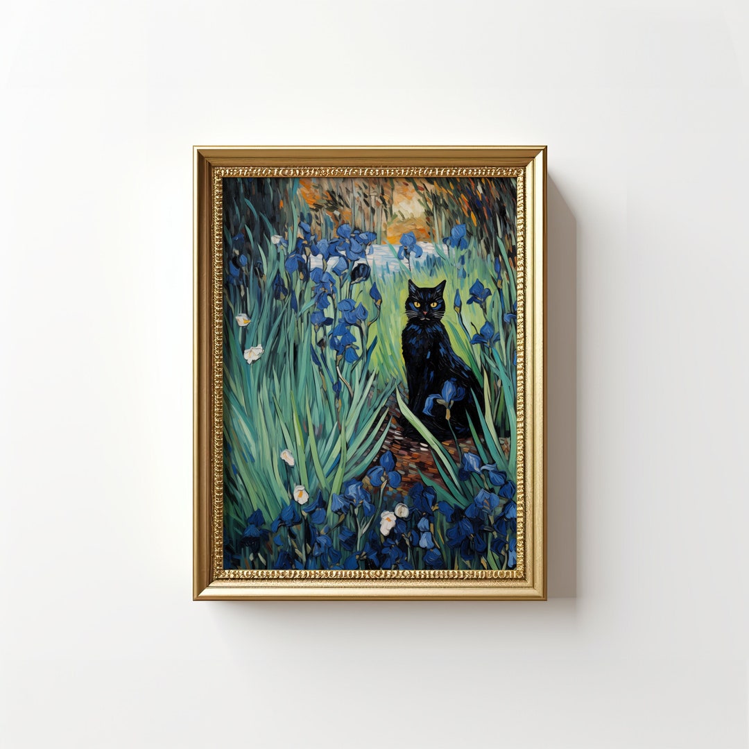 Vincent Van Gogh Garden Cat Print Gogh Irises Cat Painting Garden Cat ...
