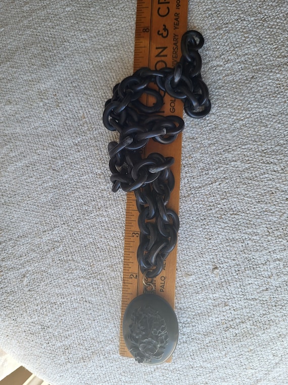 Antique Victorian Gutta Percha Locket and Chain Neckl… - Gem