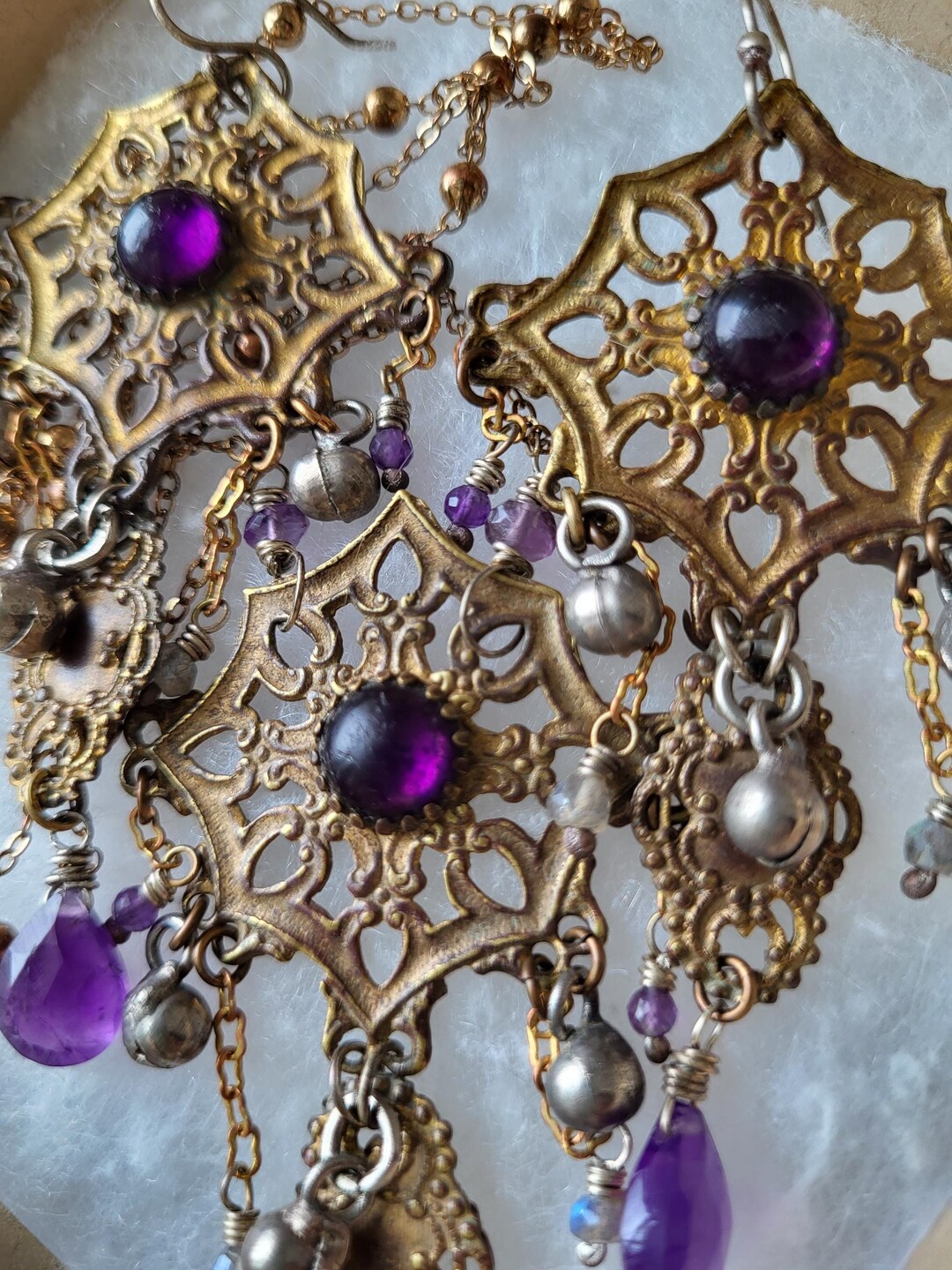 Upcycled Brass Amethyst Necklace and Earrings: Victorian Relic Jewelry ...