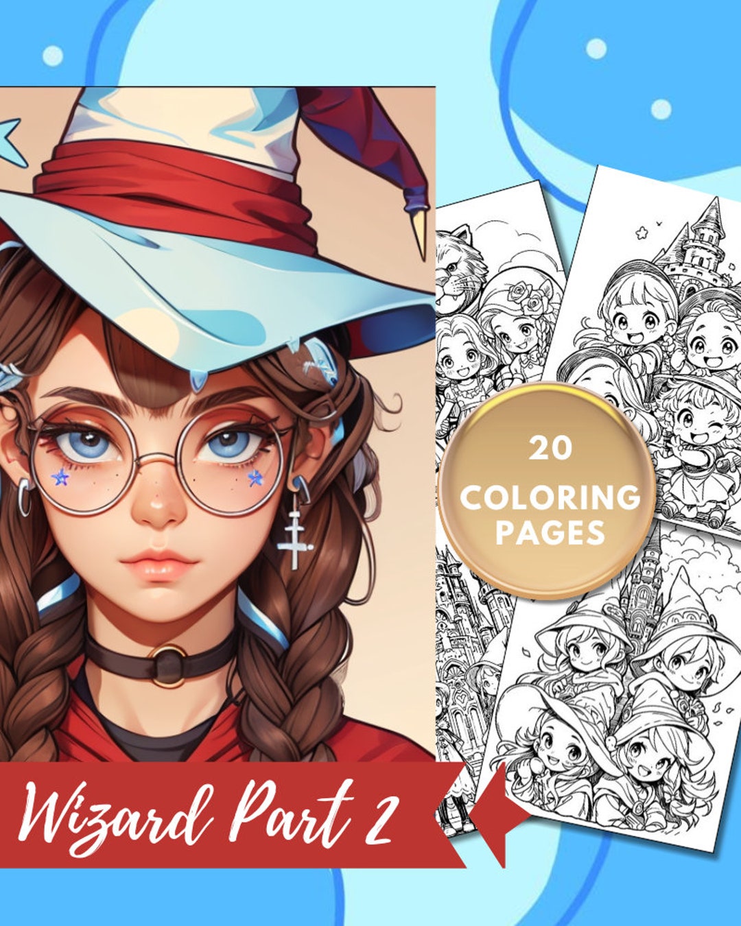 Wizard Part 2 20 Page Cute Fantasy Coloring Book, Coloring Pages for ...