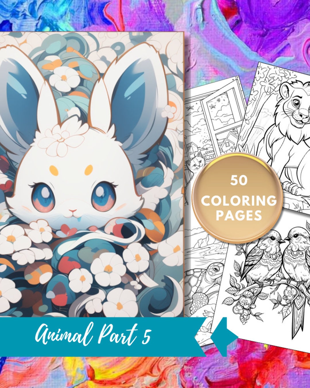 Animal Part 5 50 Page Cute Fantasy Coloring Book, Coloring Pages for ...