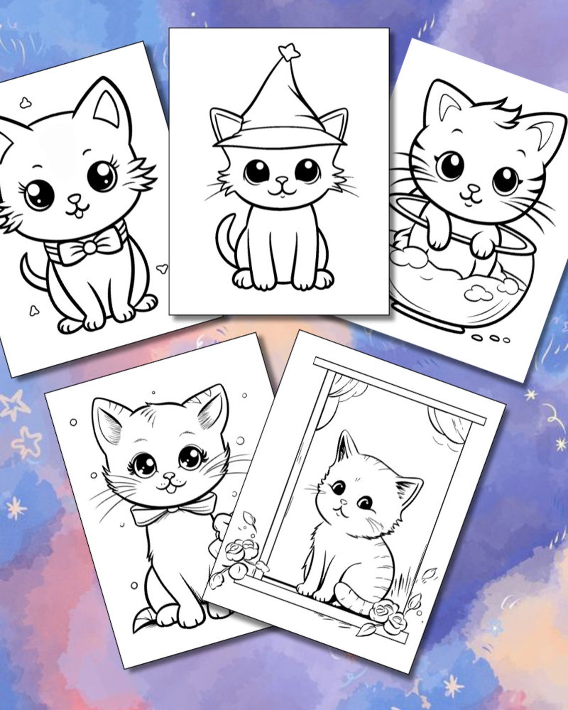 Cat 20 Page Cute Fantasy Coloring Book, Coloring Pages for Children ...