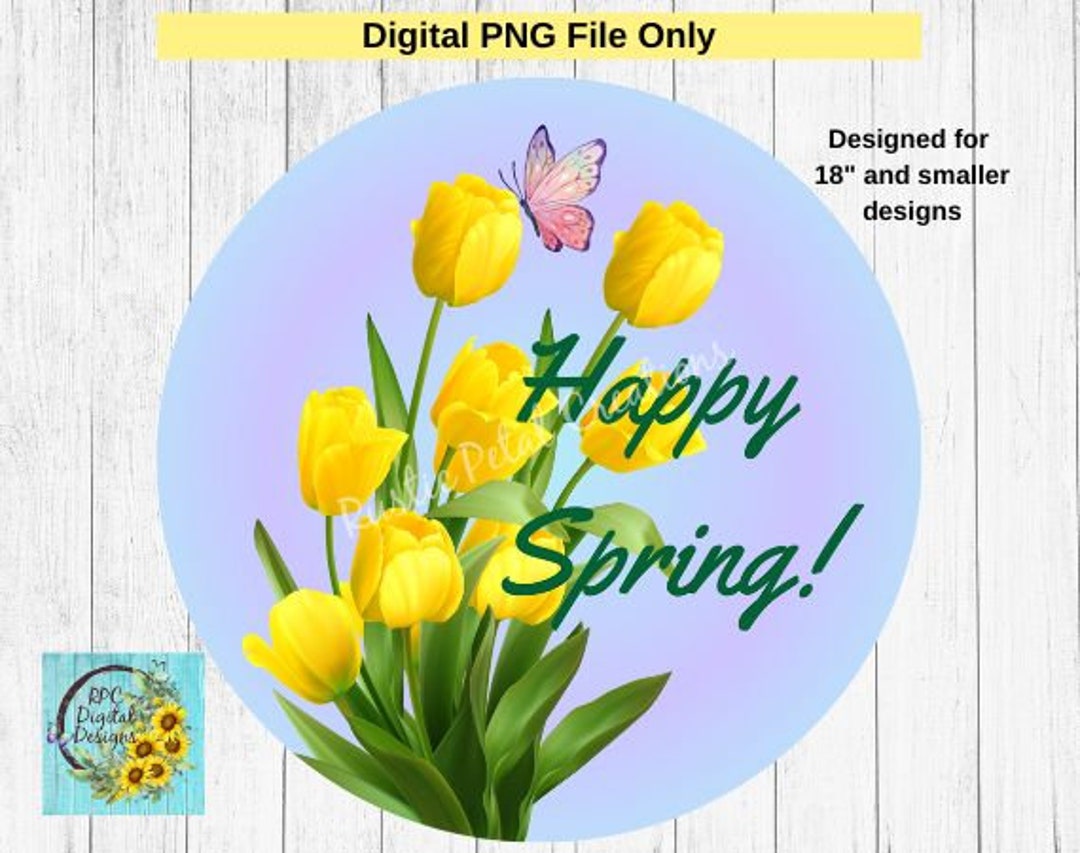 Yellow Tulip Digital Download Round Sign, Spring Flowers PNG ...
