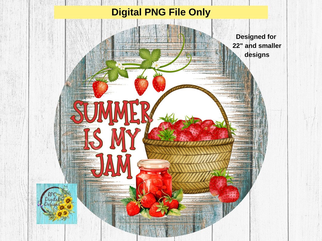 Summer Strawberries Digital Download Round Sign, Strawberry Jam PNG ...