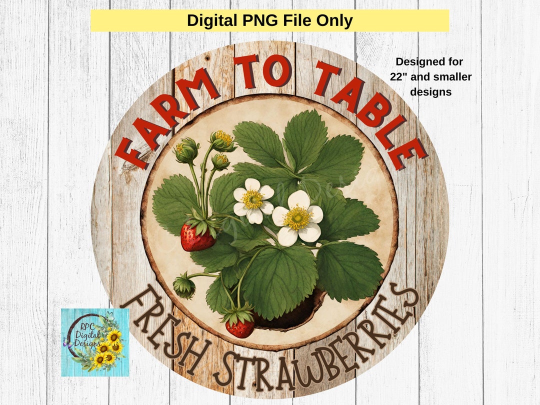 Summer Strawberries Digital Download Round Sign, Farm to Table PNG ...