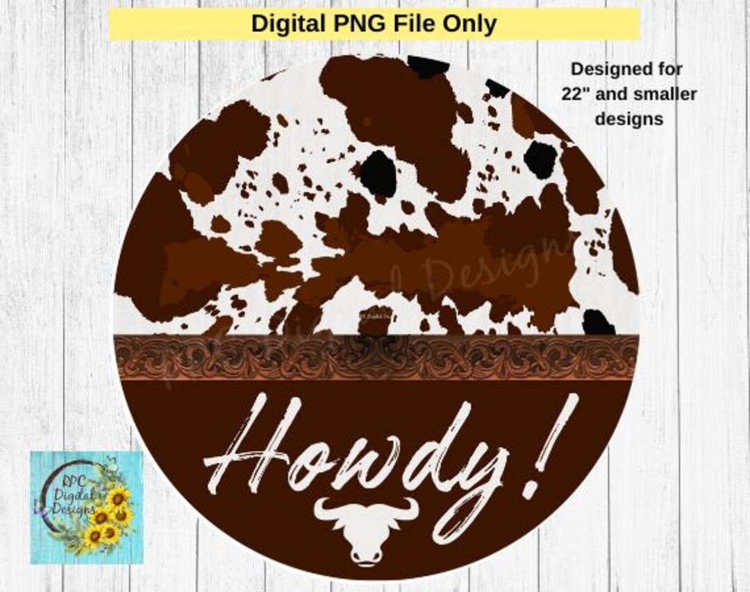 Western Cow Print Digital Download Round Sign, Longhorn PNG Sublimation ...