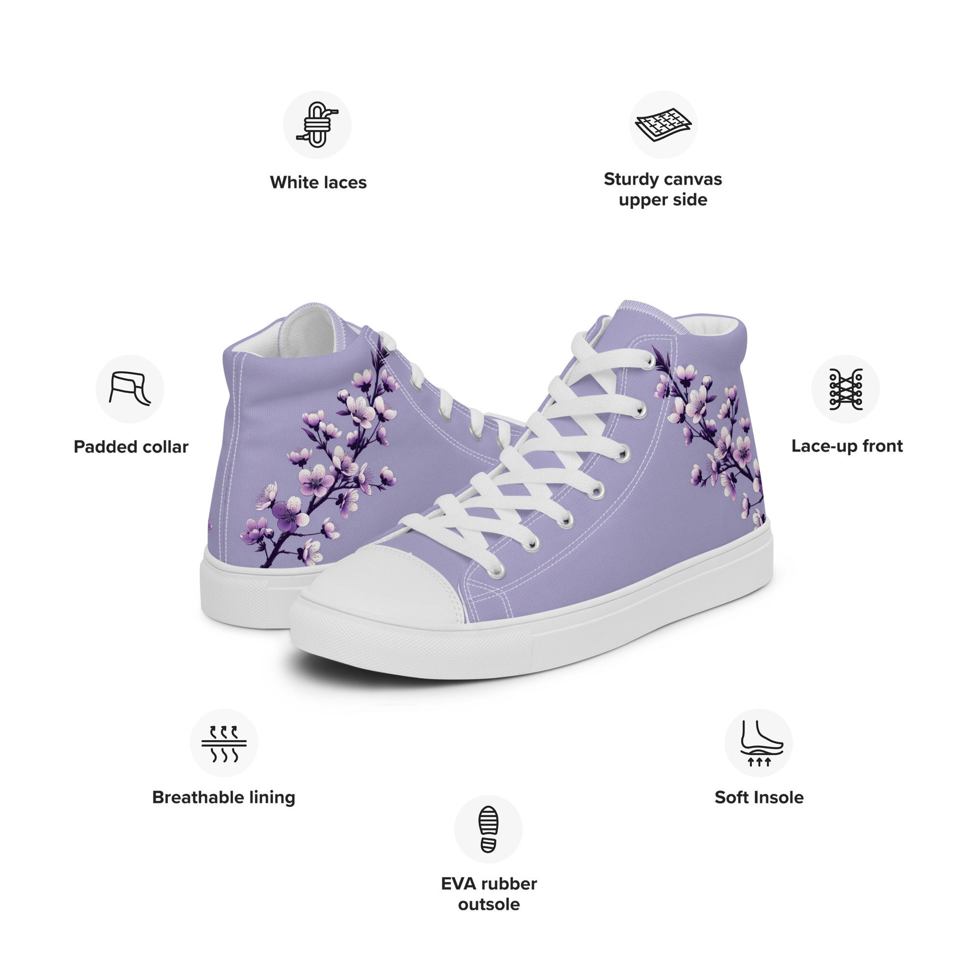 Violet Cherry Blossom Women's High Top Canvas Shoes Fashionable Floral ...