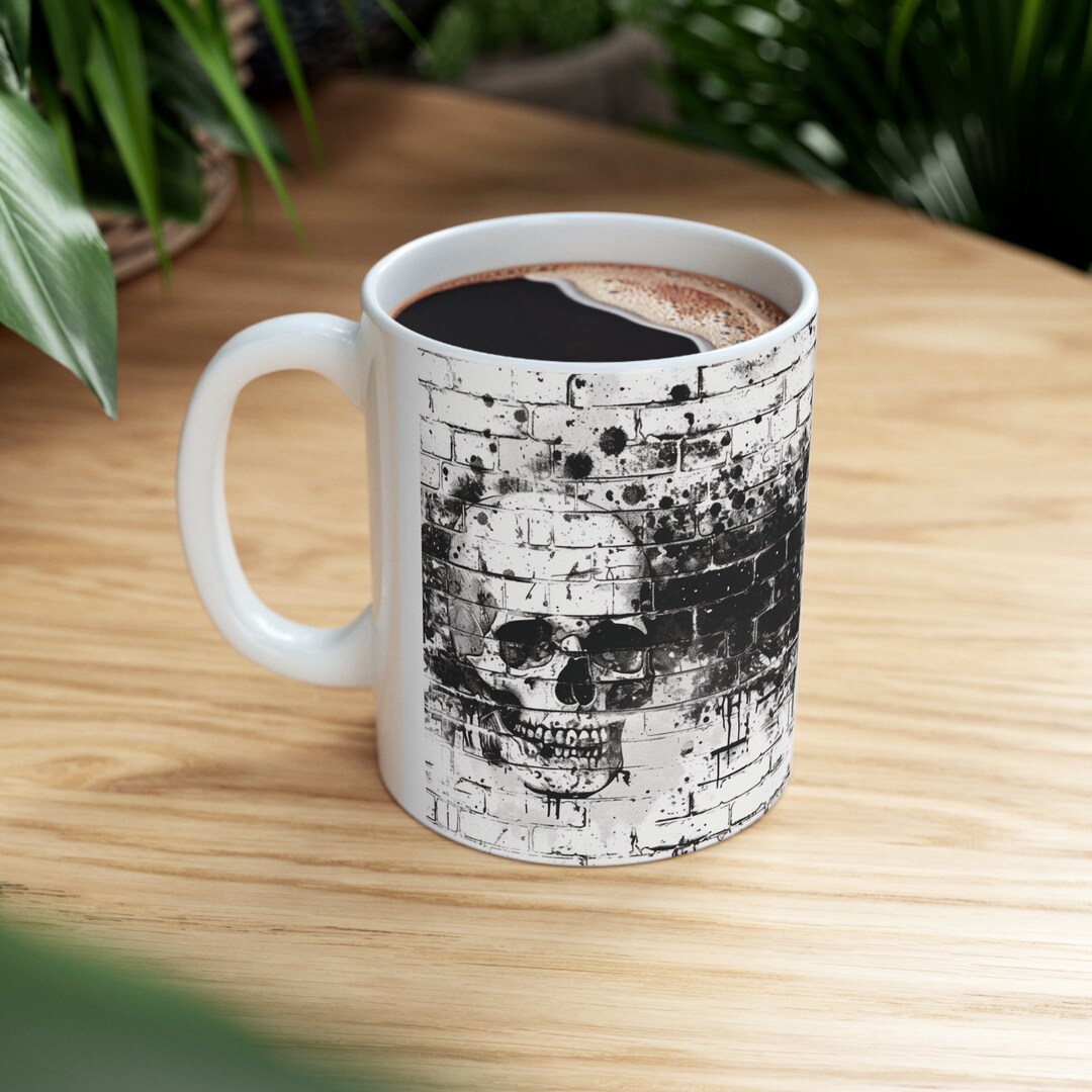 Brick Wall Graffiti Mug Unique Skull Design Mug Personal Gift Father ...