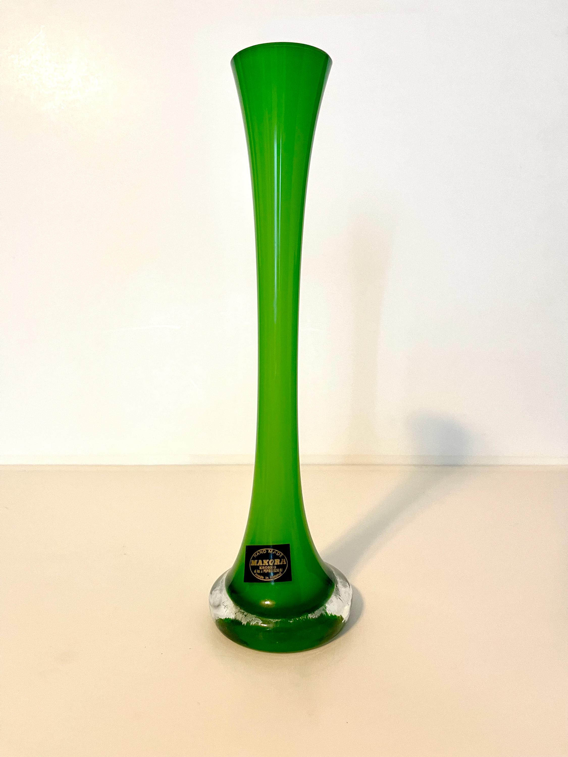Makora of Poland Mid Century MCM Hand Blown Green Glass Vase - Etsy