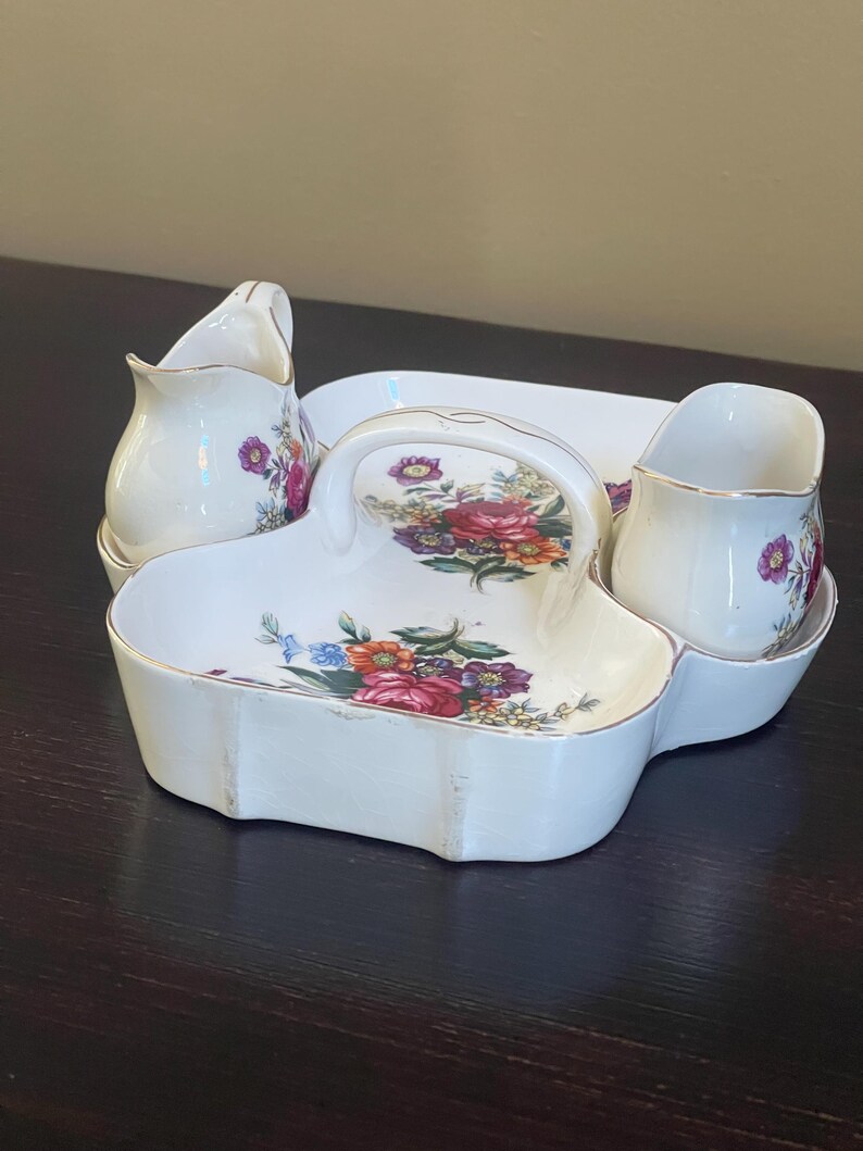 Vintage Porcelain Berry Dish Hand Painted Rose Pattern Gold Trim - 3 ...