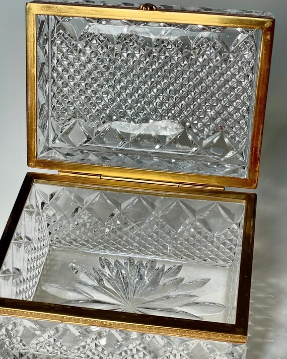 Antique Italian Lead Crystal and Brass Jewelry Casket… - Gem