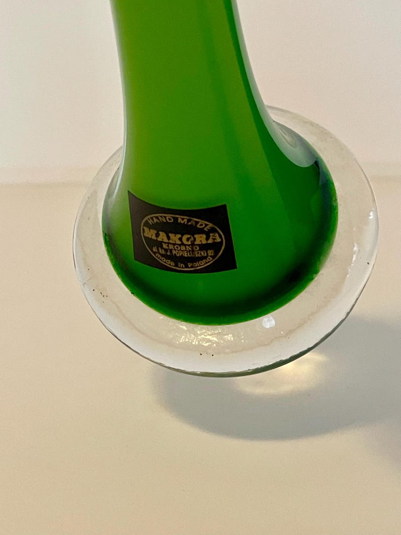 Makora of Poland Mid Century MCM Hand Blown Green Glass Vase - Etsy