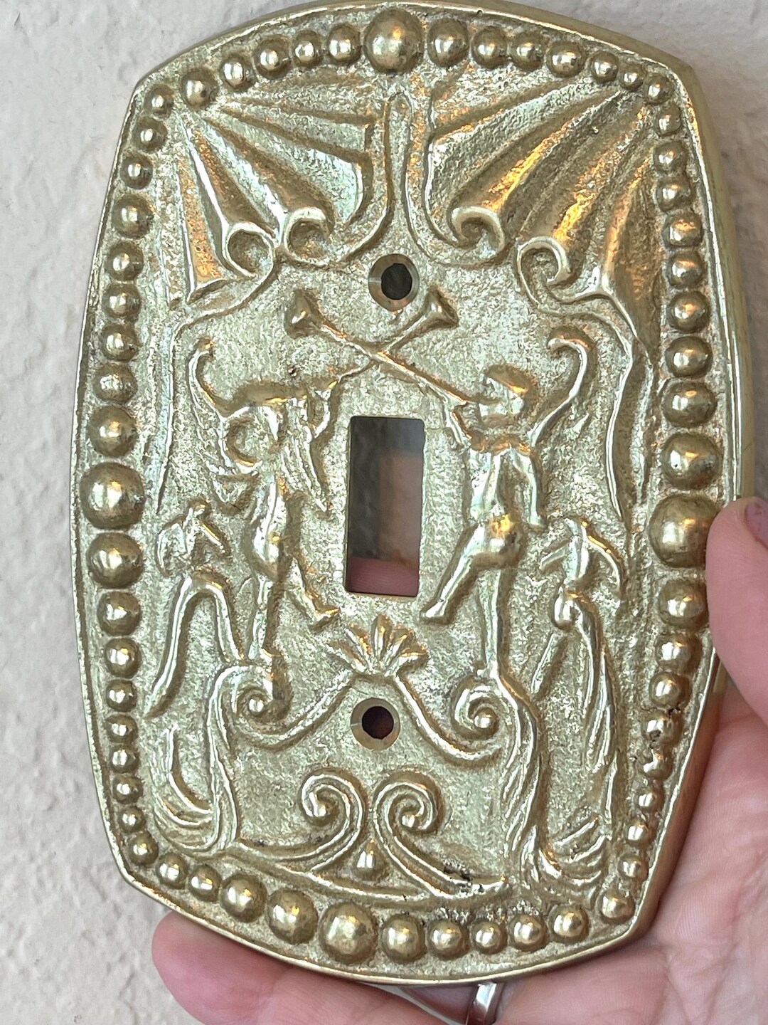 Vintage Cast Brass Light Switch Plate With Trumpeting Winged Cherubs ...