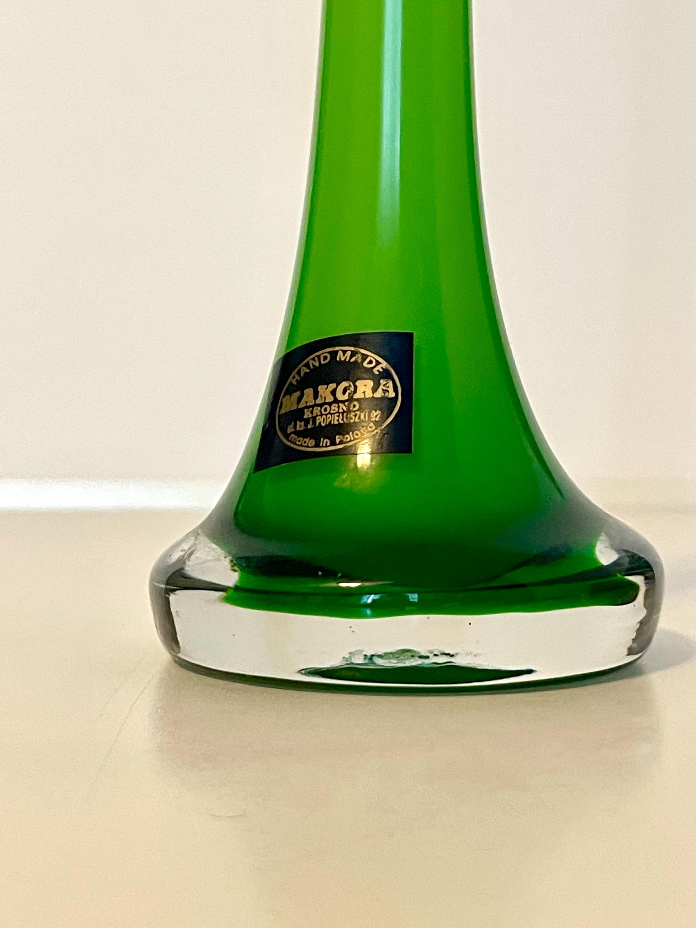 Makora of Poland Mid Century MCM Hand Blown Green Glass Vase - Etsy