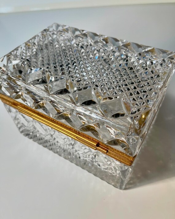 Antique Italian Lead Crystal and Brass Jewelry Casket… - Gem