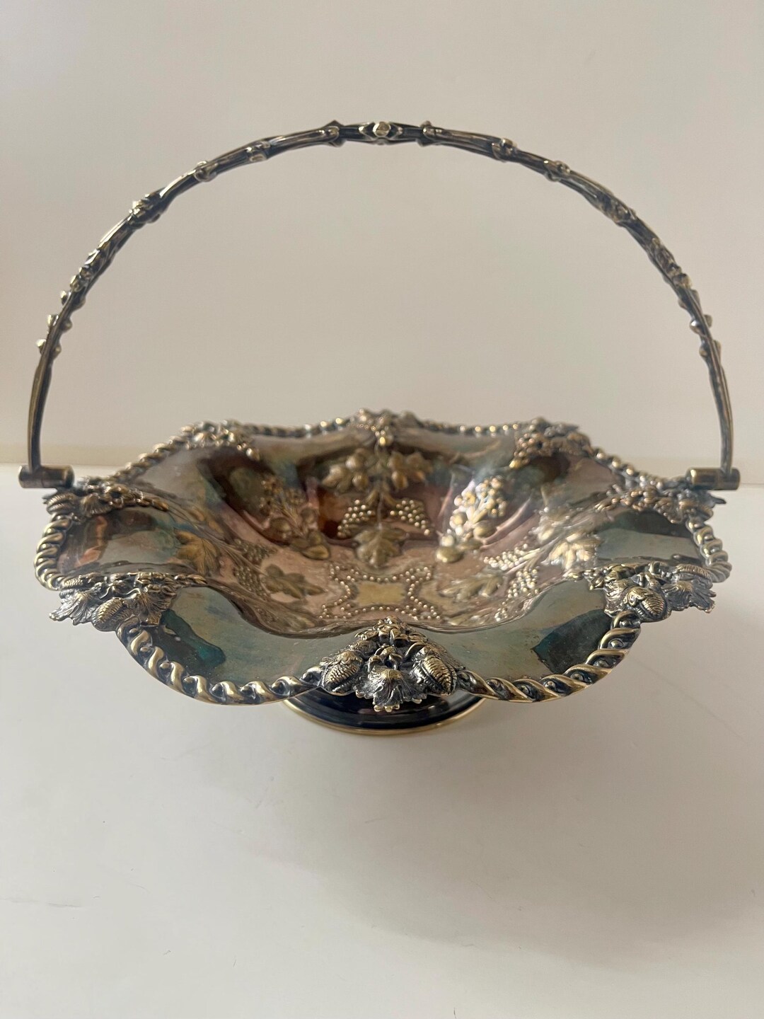 Vintage, Possibly Antique, Silverplate Over Brass Bridal Basket, Ornate ...