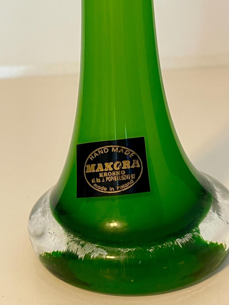 Makora of Poland Mid Century MCM Hand Blown Green Glass Vase - Etsy