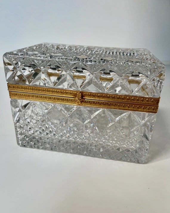 Antique Italian Lead Crystal and Brass Jewelry Casket… - Gem