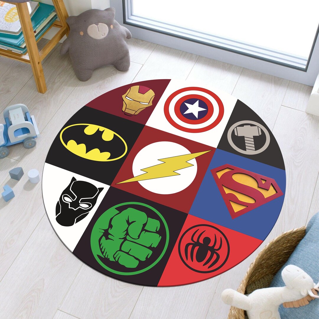 Marvel Rug, Marvel Logos Rug, Mix Marvel Rug, Circle Rug, Round Rug ...