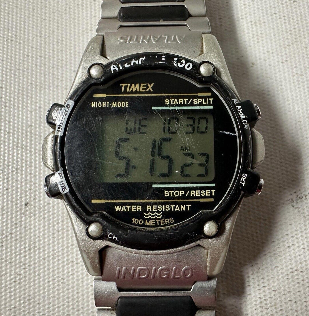 Timex Men Atlantis 100 Black/gray Indiglo Quartz Digital Watch 8" NEW ...