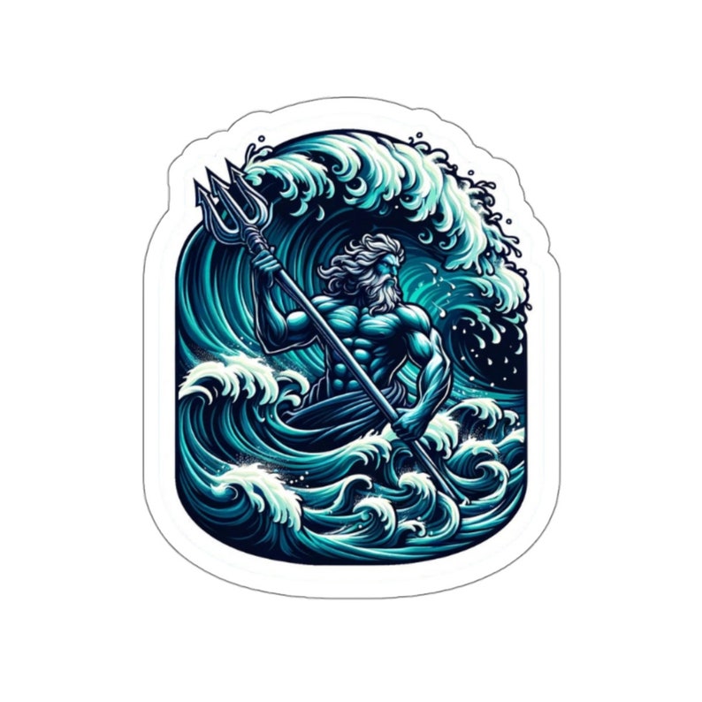 Mythical Poseidon Decal - Ocean God Trident and Wave Sticker - Ideal for Laptops and Skateboards ...