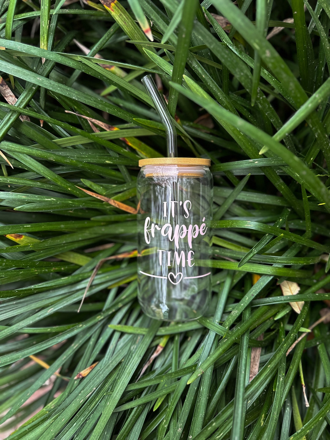 Frappe Glass Can Cup | Glass Straw | Bamboo Lid | Greek Gift | Frappe ...