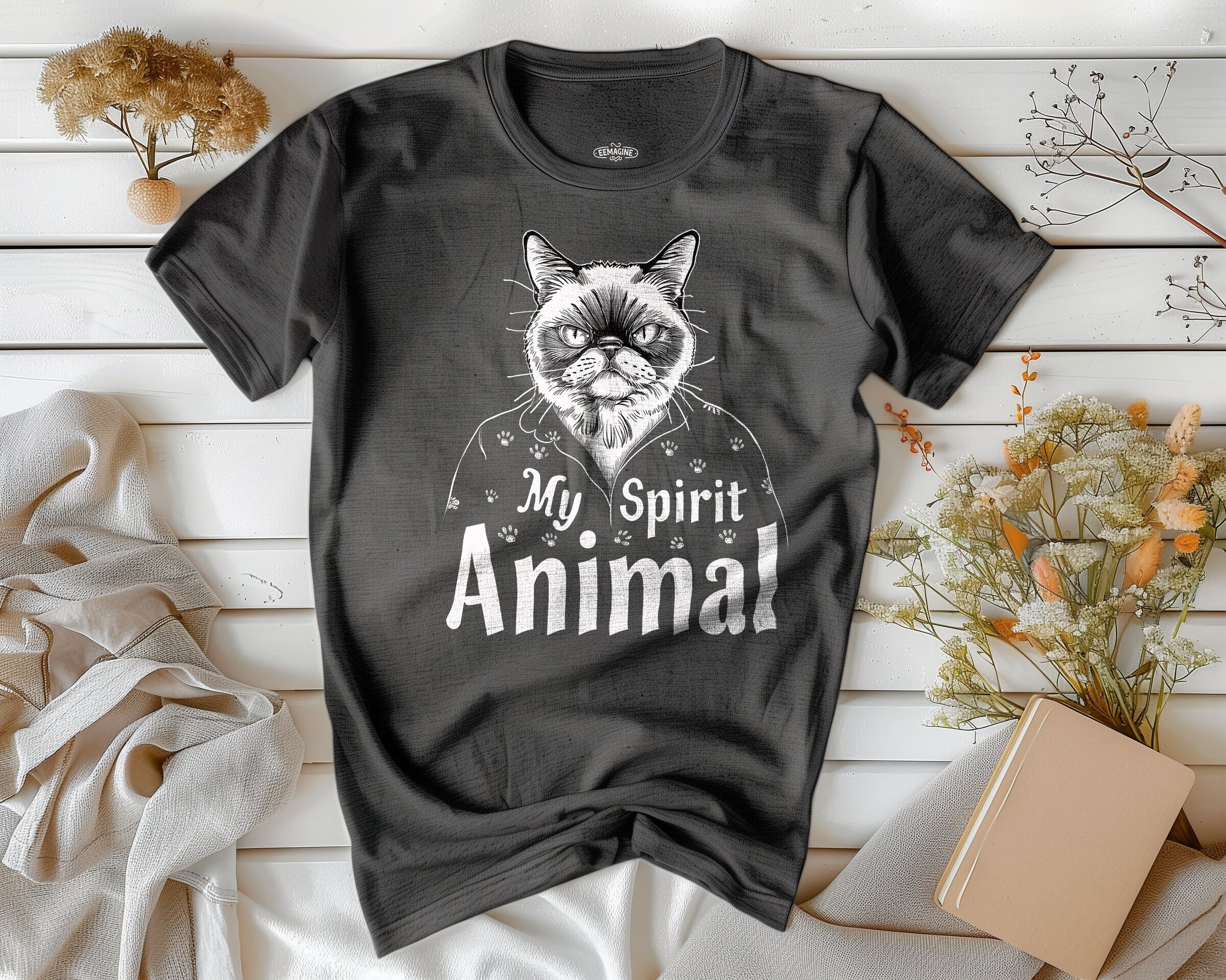 Grumpy Cat Spirit Animal Tee, Paw Print Attitude Shirt, Pet Lover's ...