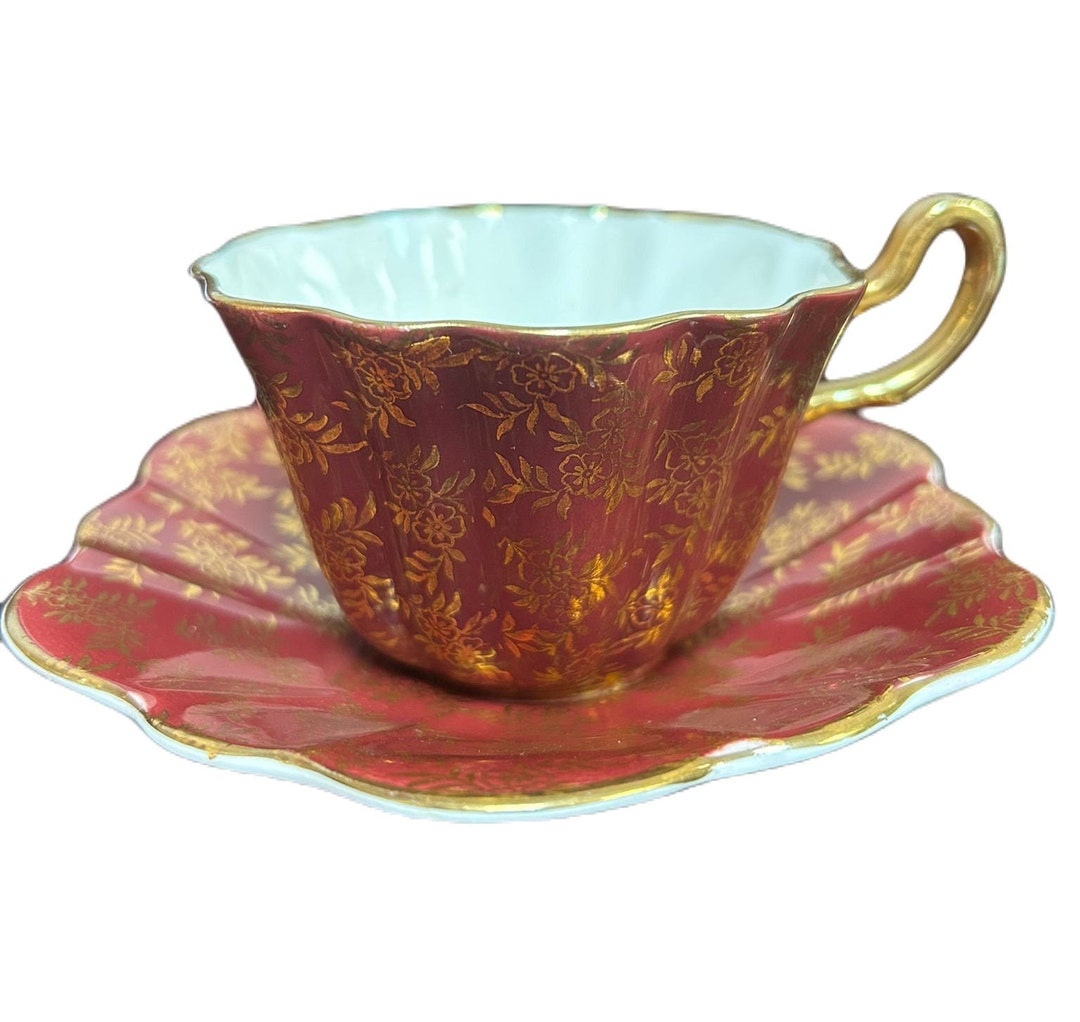 Rare Vintage Royal Stuart Spencer Stevenson Tea Cup and Saucer Burgundy ...