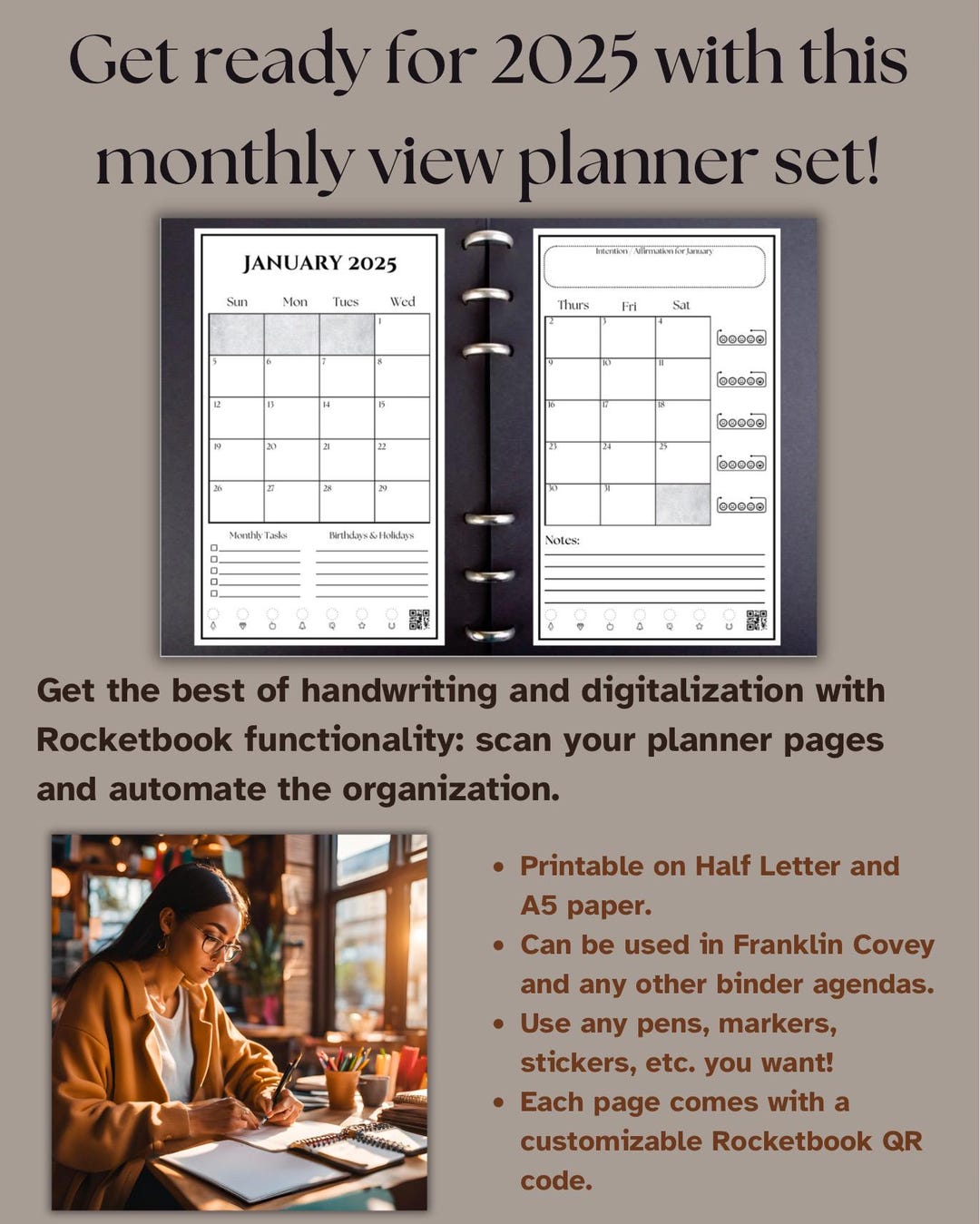 2025 Dated Monthly View Planner Pages With Rocketbook QR Code - Etsy