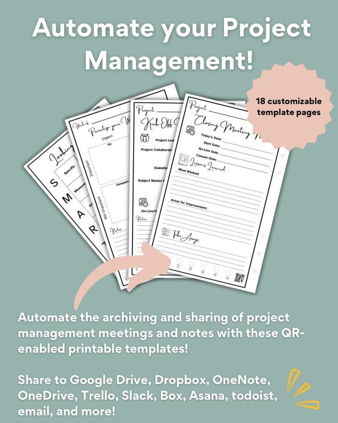 Project Management Printable Rocketbook Bundle (cursive) With QR Code ...