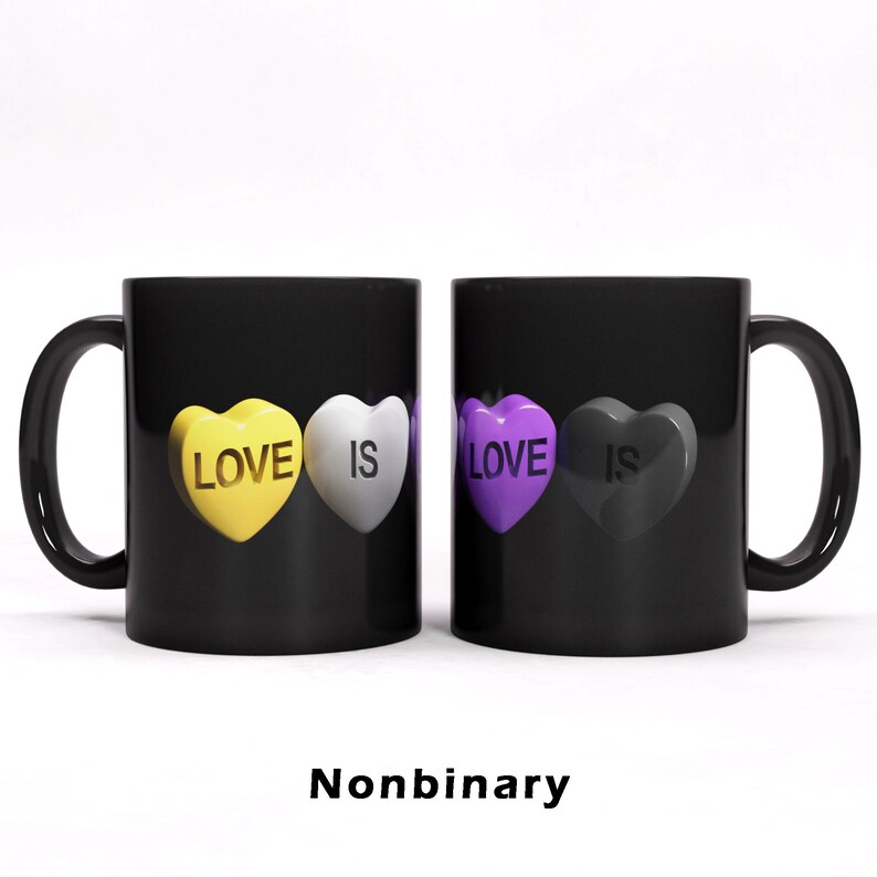 Love is Love, LGBTQ Plus Rainbow, 11oz Black Mug, Bi, Trans, Queer, Gay ...