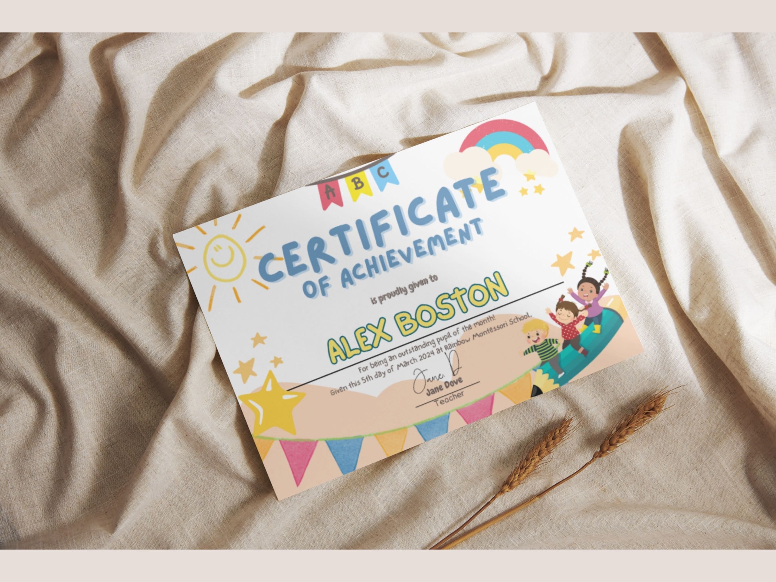 Kids Certificate of Achievement Canva Template – Colorful Minimalist ...