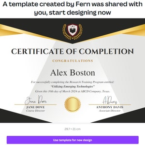 Certificate of Completion Canva Template – Black and Gold Minimalist ...