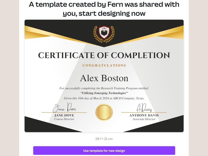 Certificate of Completion Canva Template – Black and Gold Minimalist ...