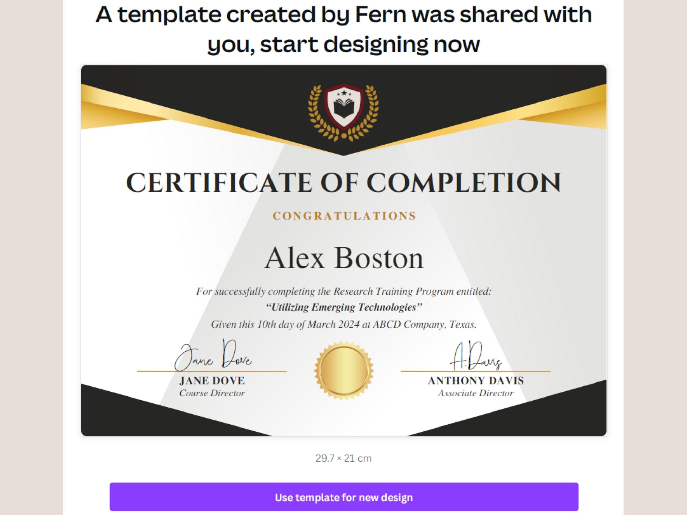 Certificate of Completion Canva Template – Black and Gold Minimalist ...