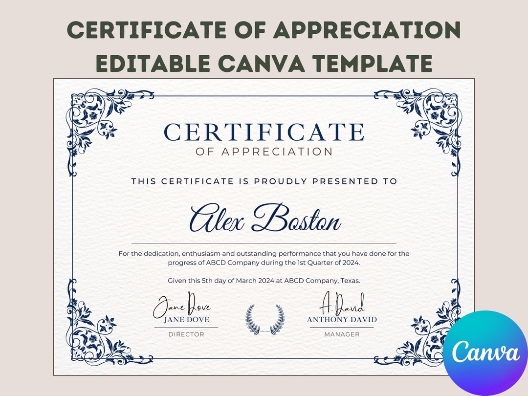 Certificate of Appreciation Canva Template – Blue and White Minimalist ...