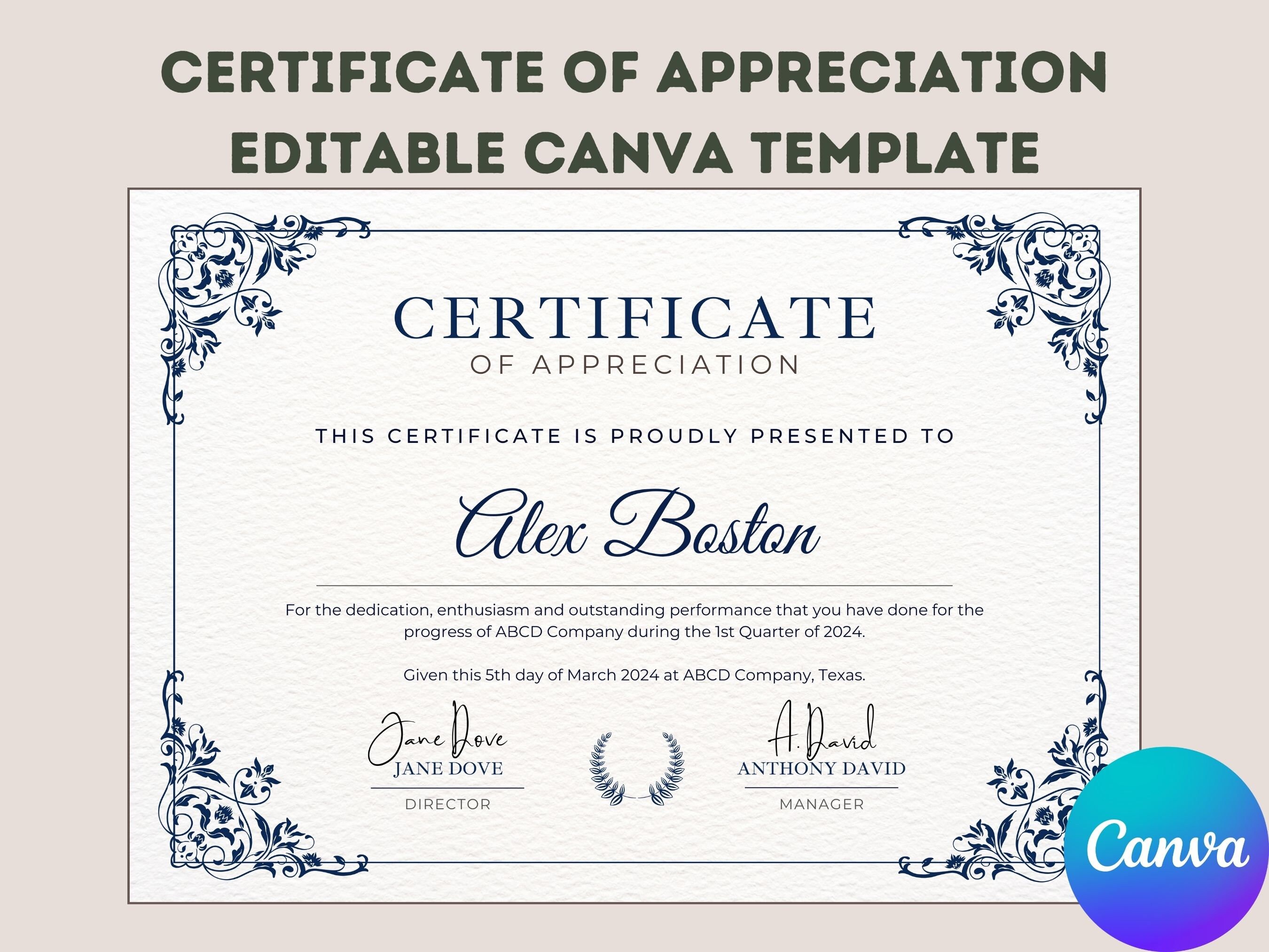 Certificate of Appreciation Canva Template – Blue and White Minimalist ...