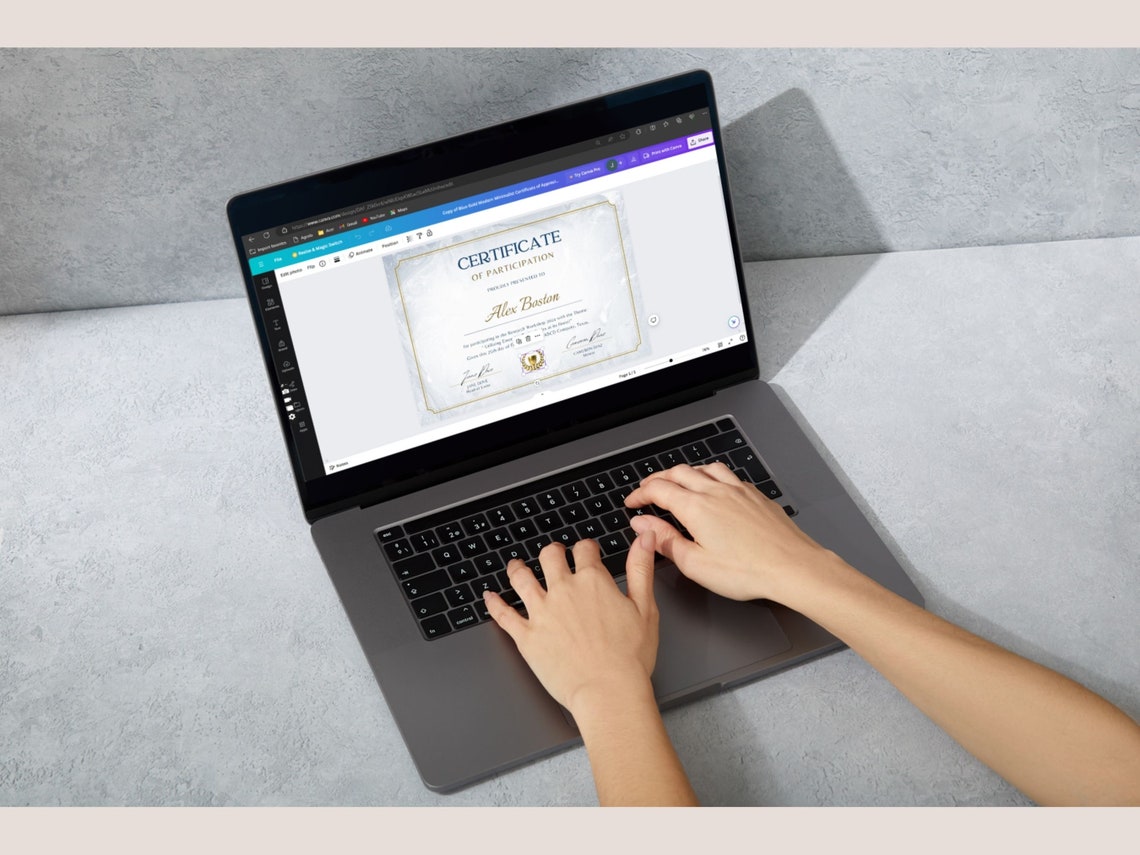 Certificate of Participation Canva Template – Blue and Gold Minimalist and Aesthetic Design - Etsy