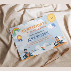 Kids Certificate of Participation Canva Template – Colorful Blue and ...