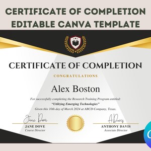 Certificate of Completion Canva Template – Black and Gold Minimalist ...