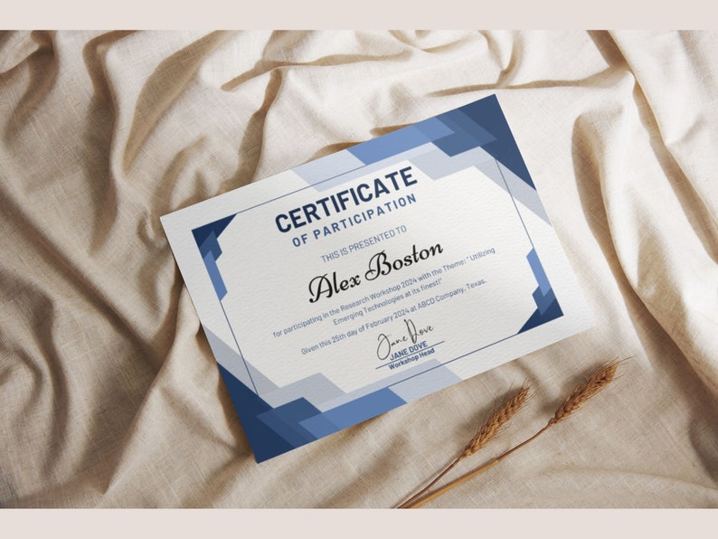 Certificate of Participation Canva Template – Blue Minimalist and Aesthetic Design - Etsy