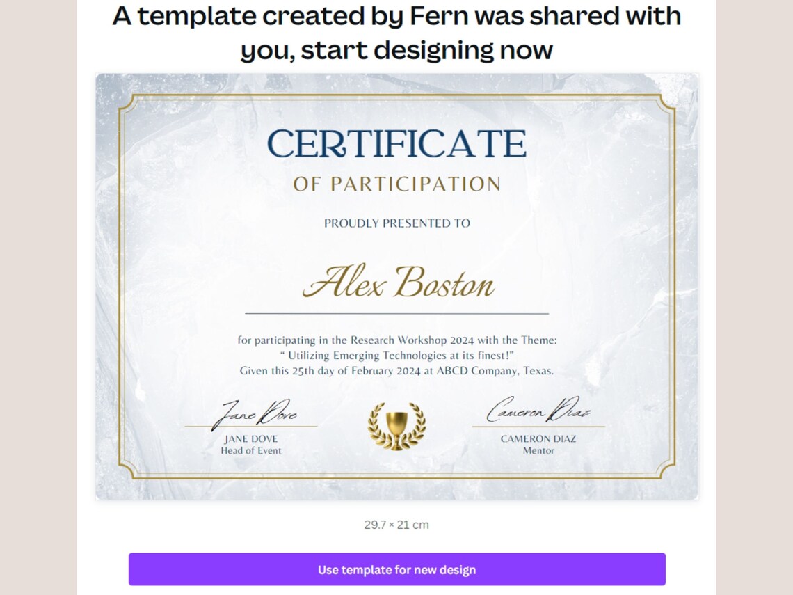 Certificate of Participation Canva Template – Blue and Gold Minimalist ...
